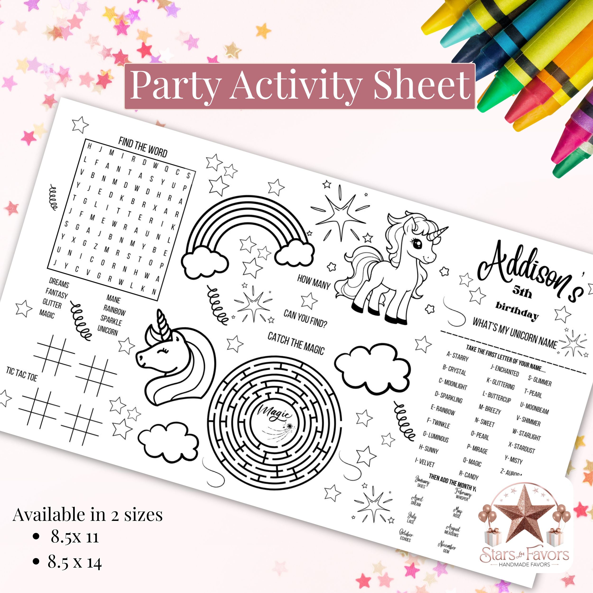 Magical Unicorn Activity Sheet – Stars For Favors