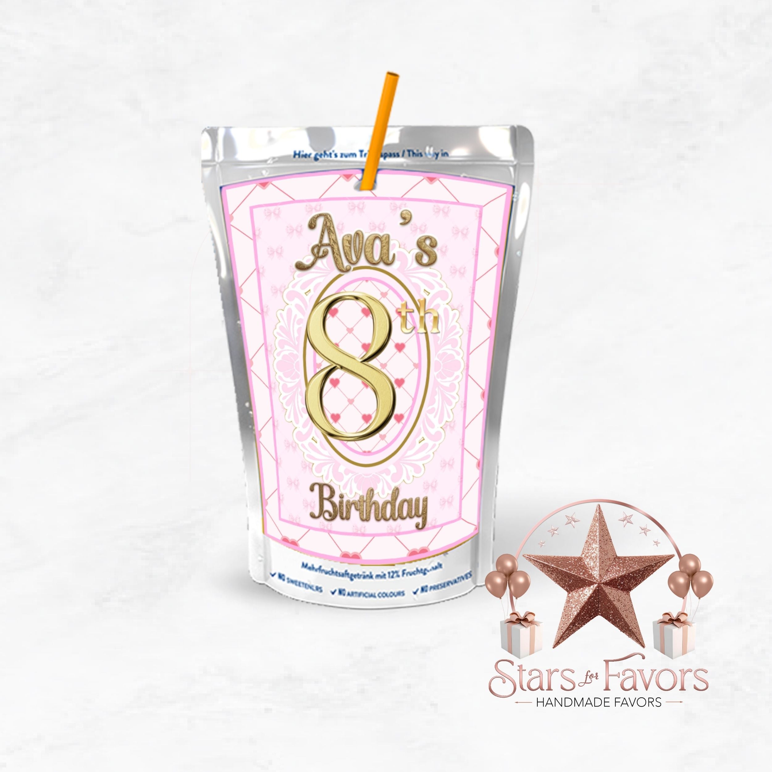 Pink Bows Capri Sun Party Favor – Stars For Favors