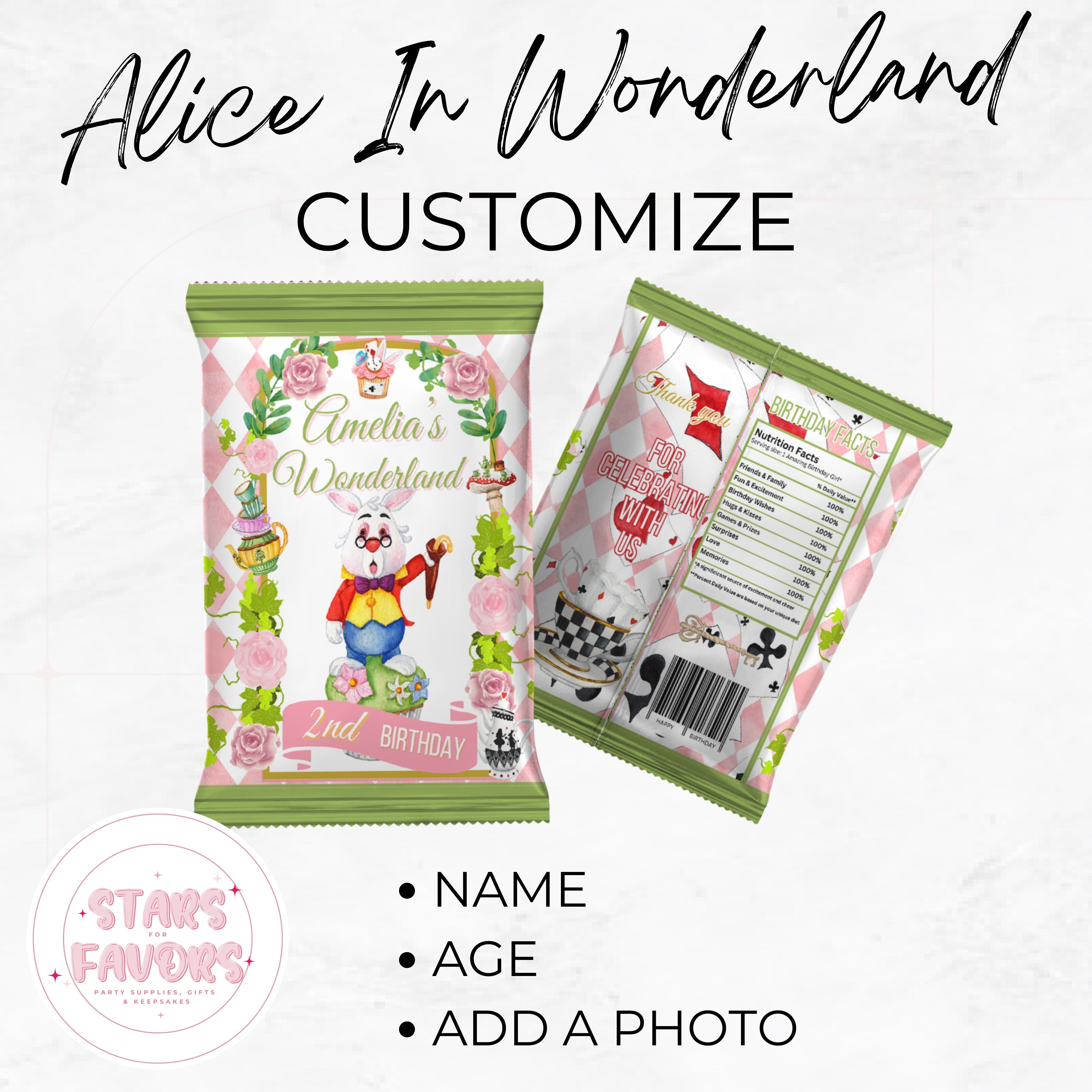 Alice in Wonderland Custom Chip Bag – Stars For Favors