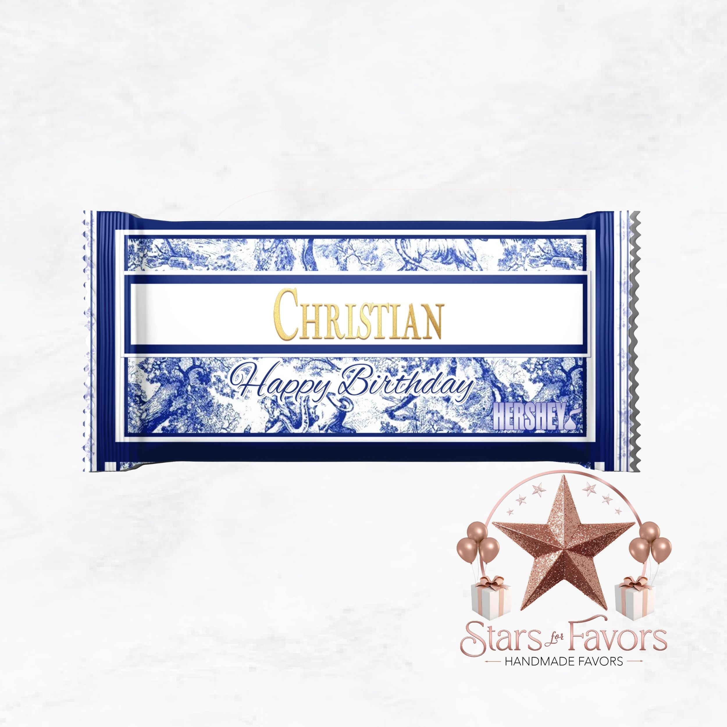 Toile Du Juoy Classic Blue Custom Chocolate Bar Wrapper – Stars For Favors