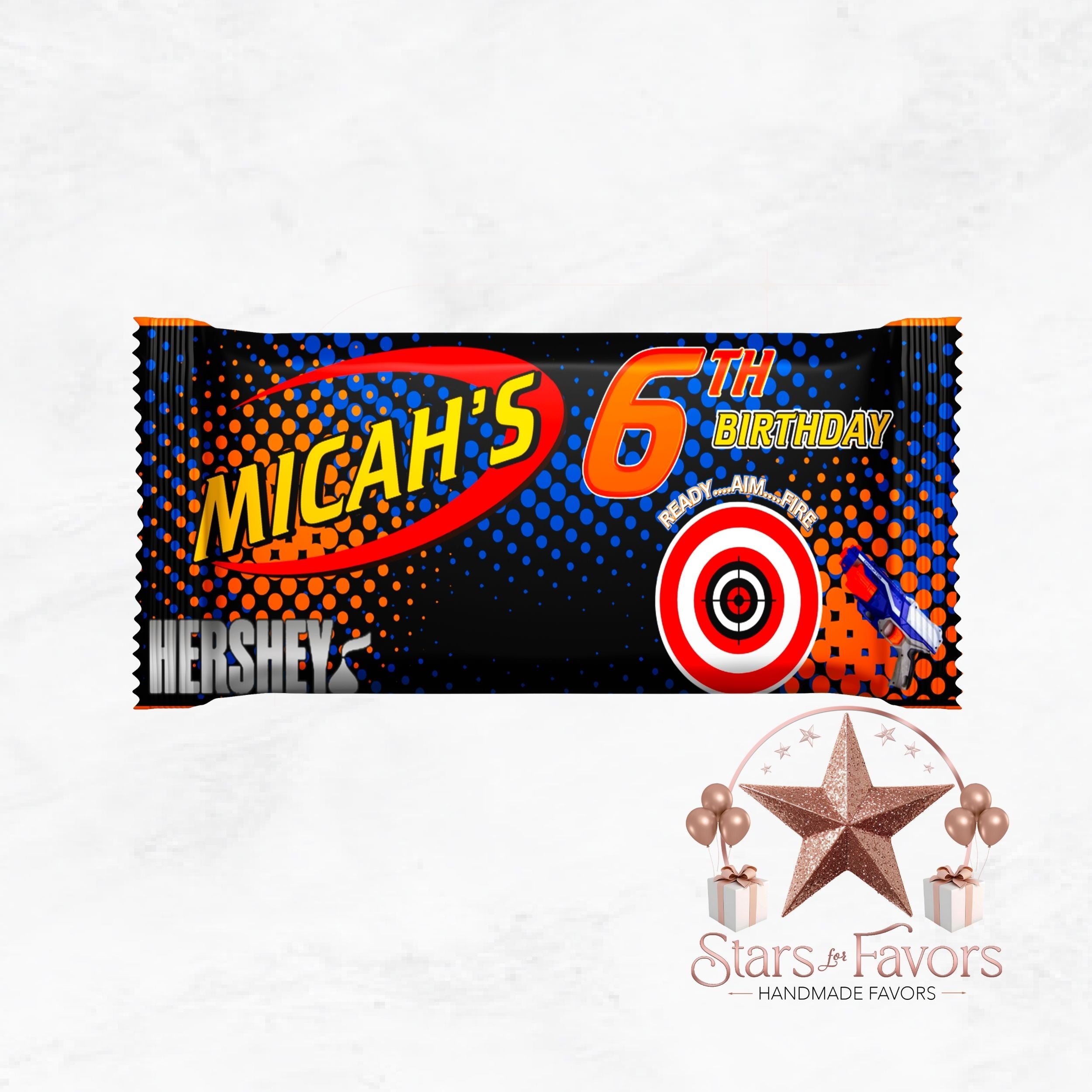 Nerf Ready Aim Fire Custom Chocolate Bar – Stars For Favors