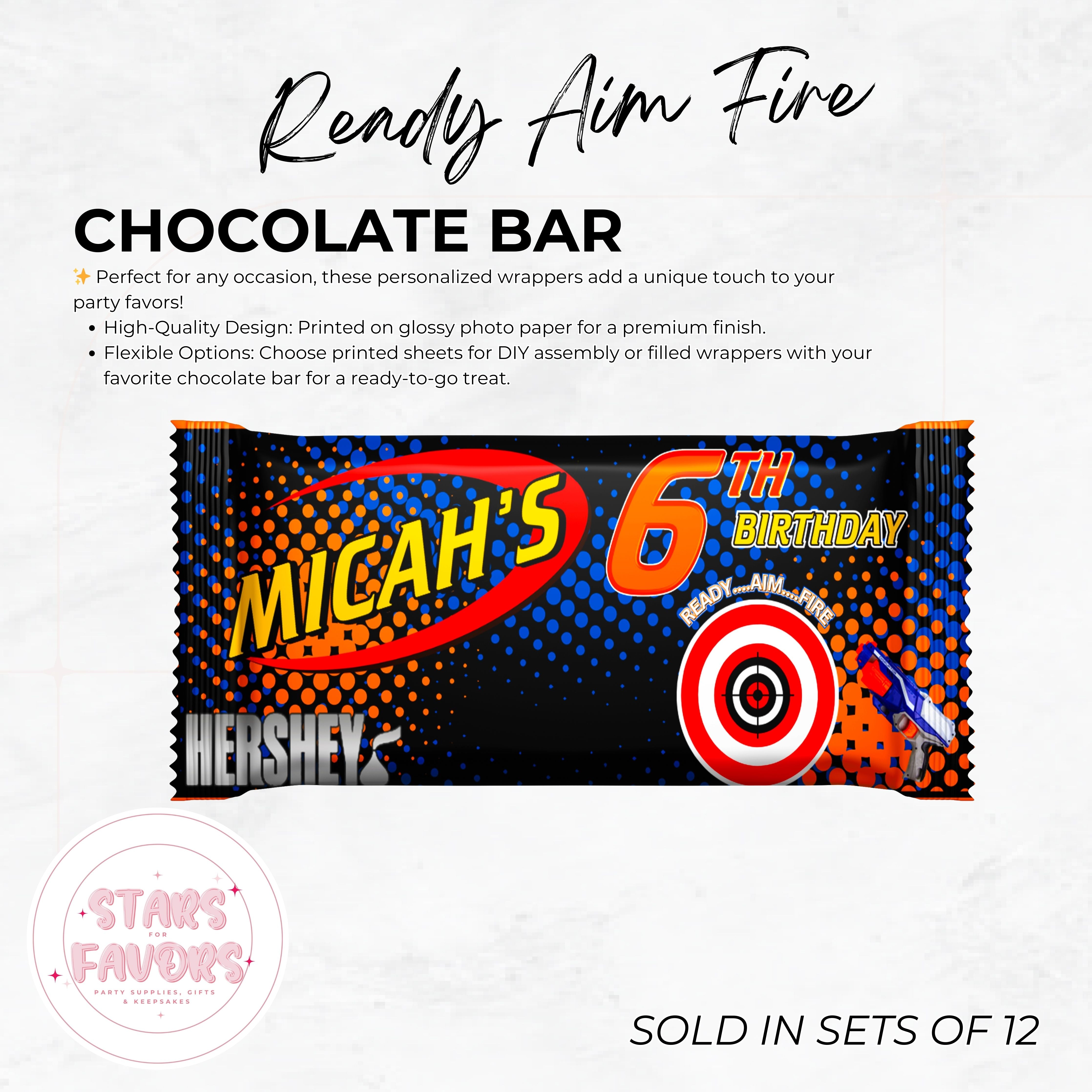 Nerf Ready Aim Fire Custom Chocolate Bar – Stars For Favors