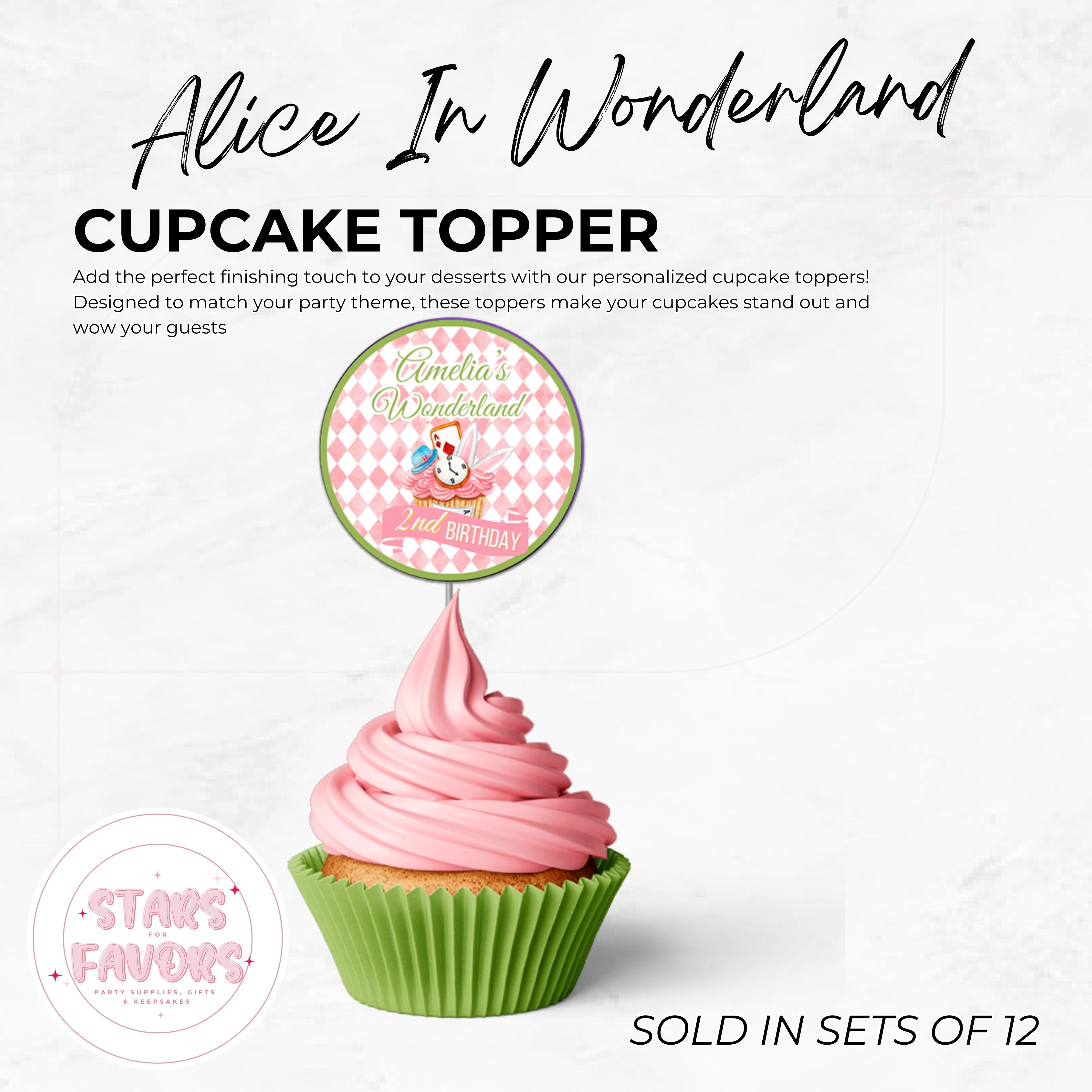 Alice In Wonderland Custom Cupcake toppers – Stars For Favors