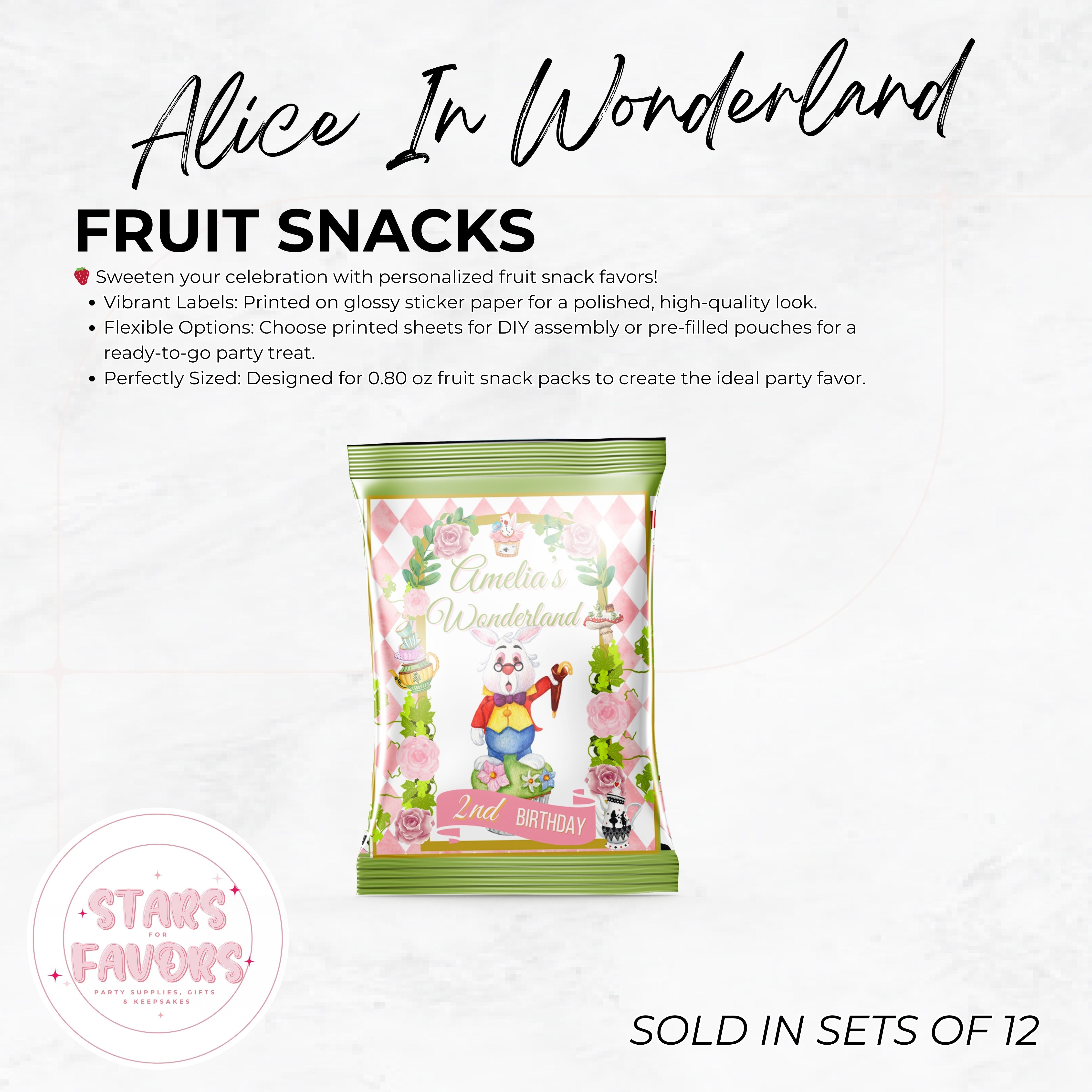 Alice In Wonderland Custom Fruit Snacks – Stars For Favors