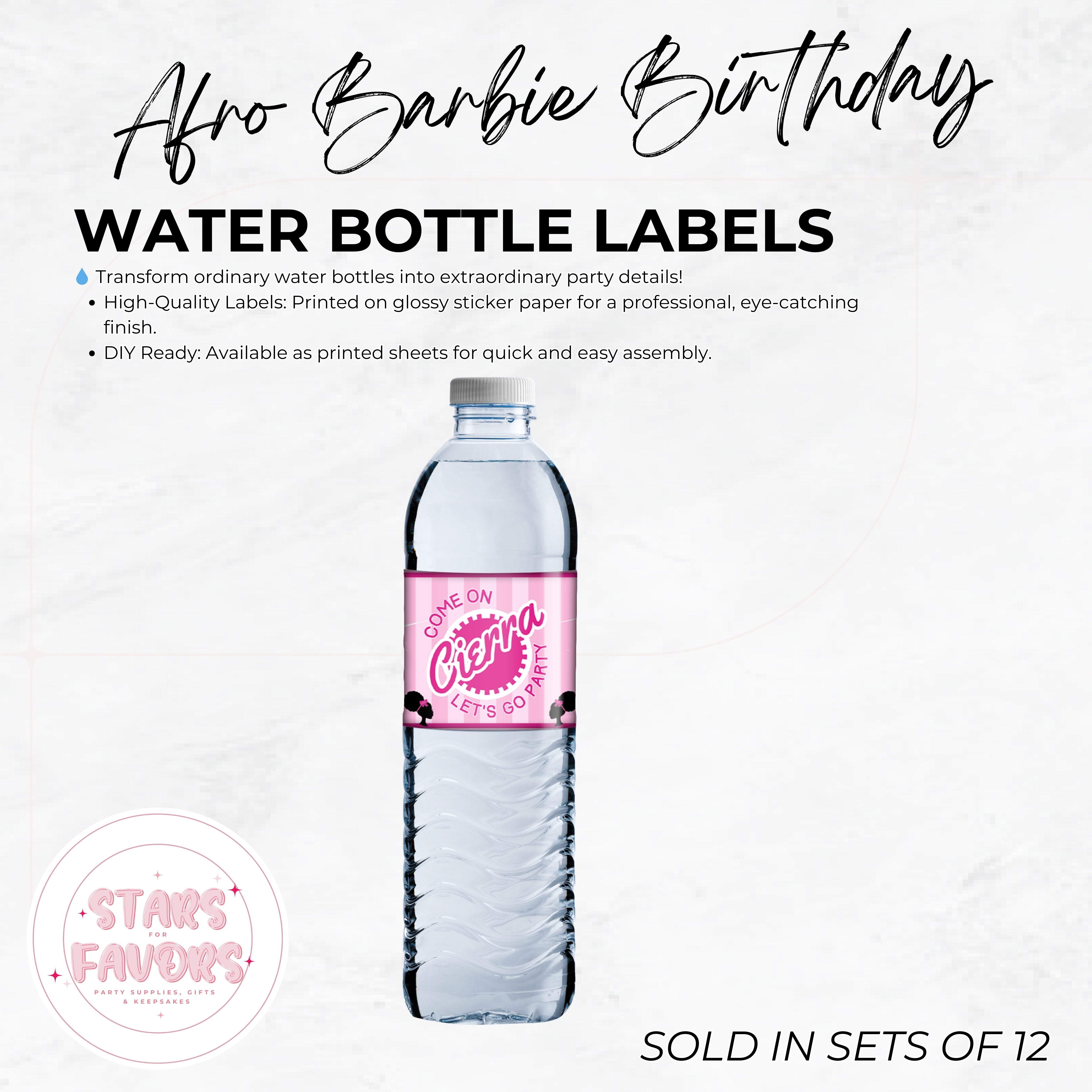 Afro Barbie Doll Water Bottle Labels – Stars For Favors